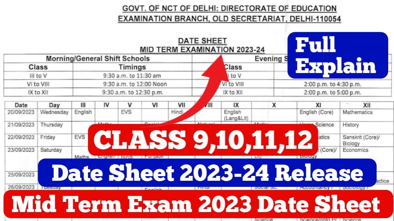 class 9,10,11,12 mid term exam date sheet 2023 | cbse class 9,10,11,12 ...