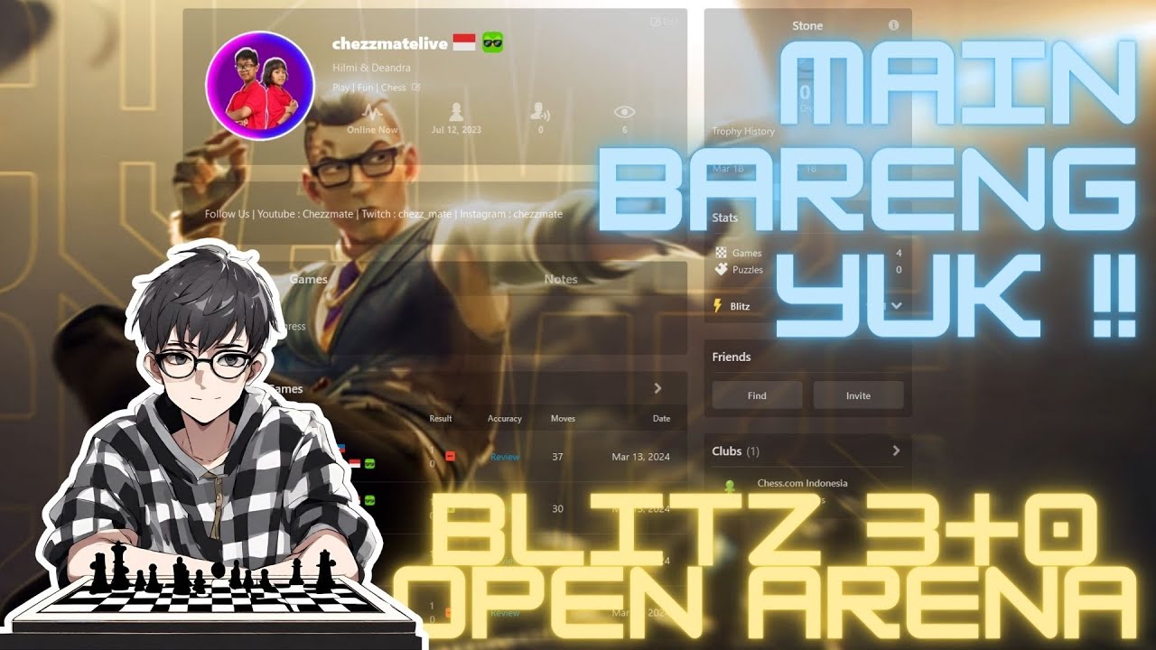 Chezzmate Hilmi Plays chess.com Blitz Arena 3+0 | ZuraKnight Live Stream - YouTube