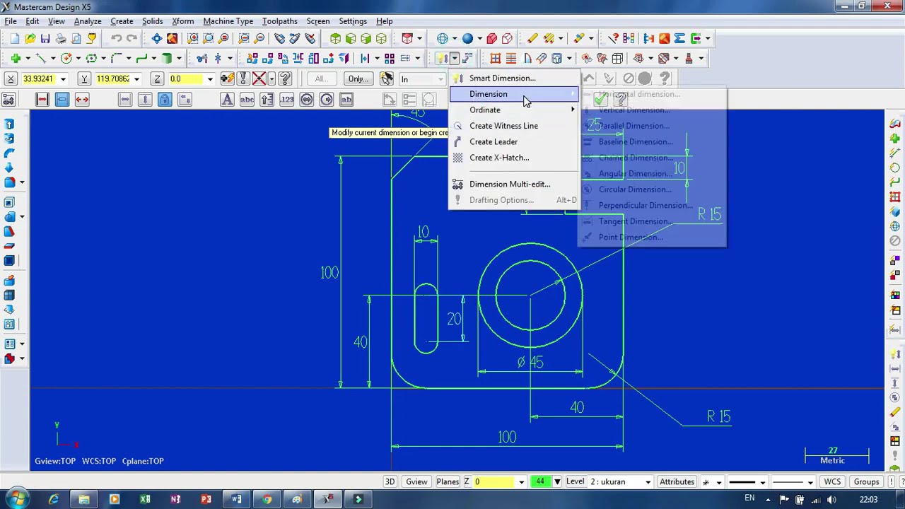 Mastercam X5 #7 Dasar dasar memberi ukuran (Basic Dimension 2D) - YouTube