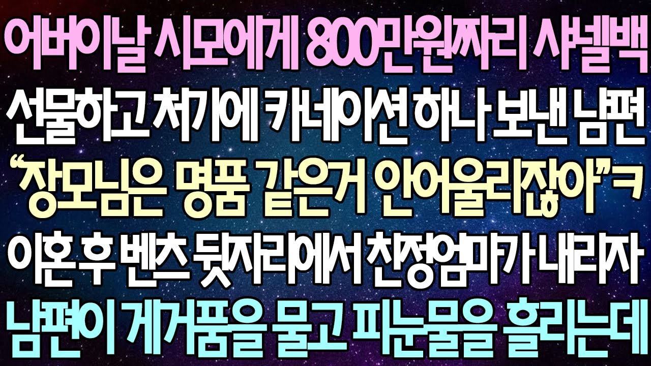 반전 사연 어버이날 시모에게 800만원짜리 샤넬백 선물하고 장모에게 카네이션 하나 보낸 남편 벤츠 뒷자리에서 친정엄마가