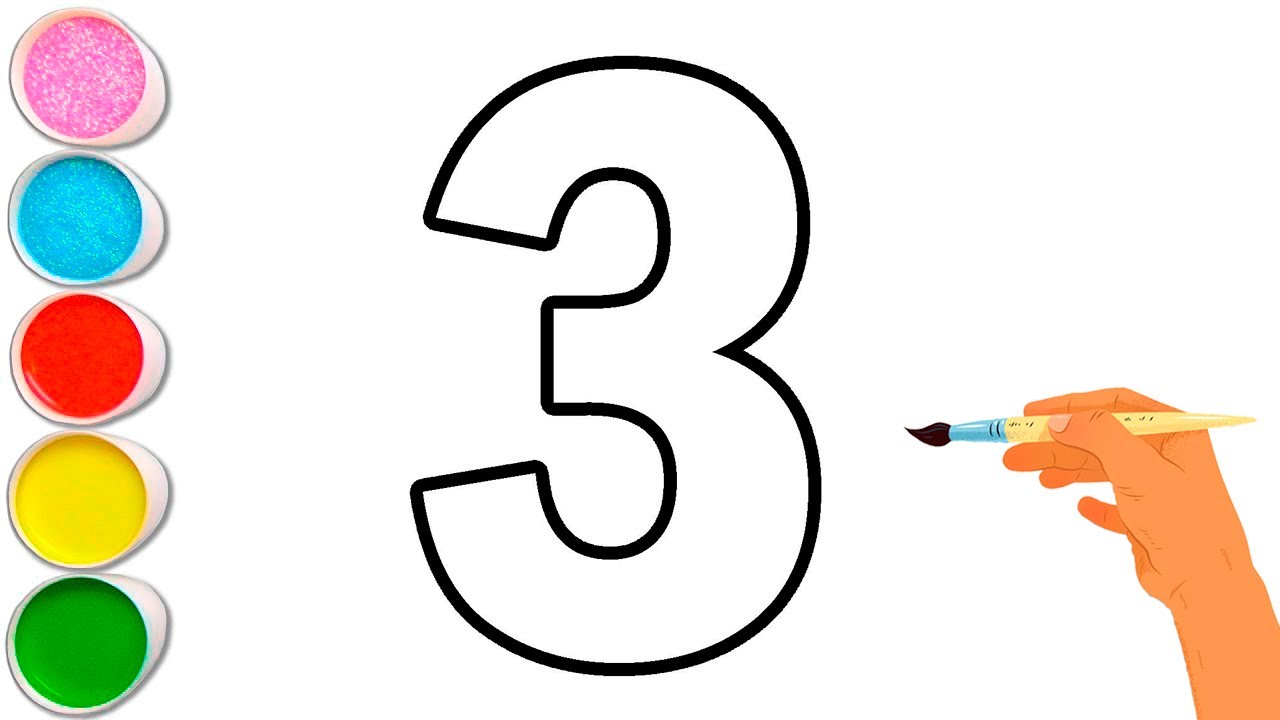 How to Draw – Drawing Number Three | Step-By-Step Coloring and Painting ...