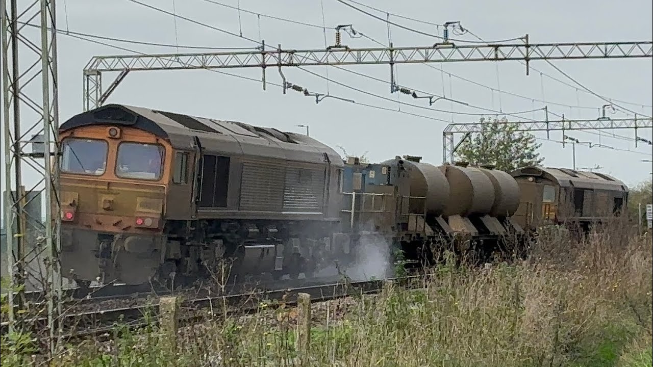 GB Rail Freight (GBRF) Class 66/7 66797 and 66764 pass me on the Rail ...