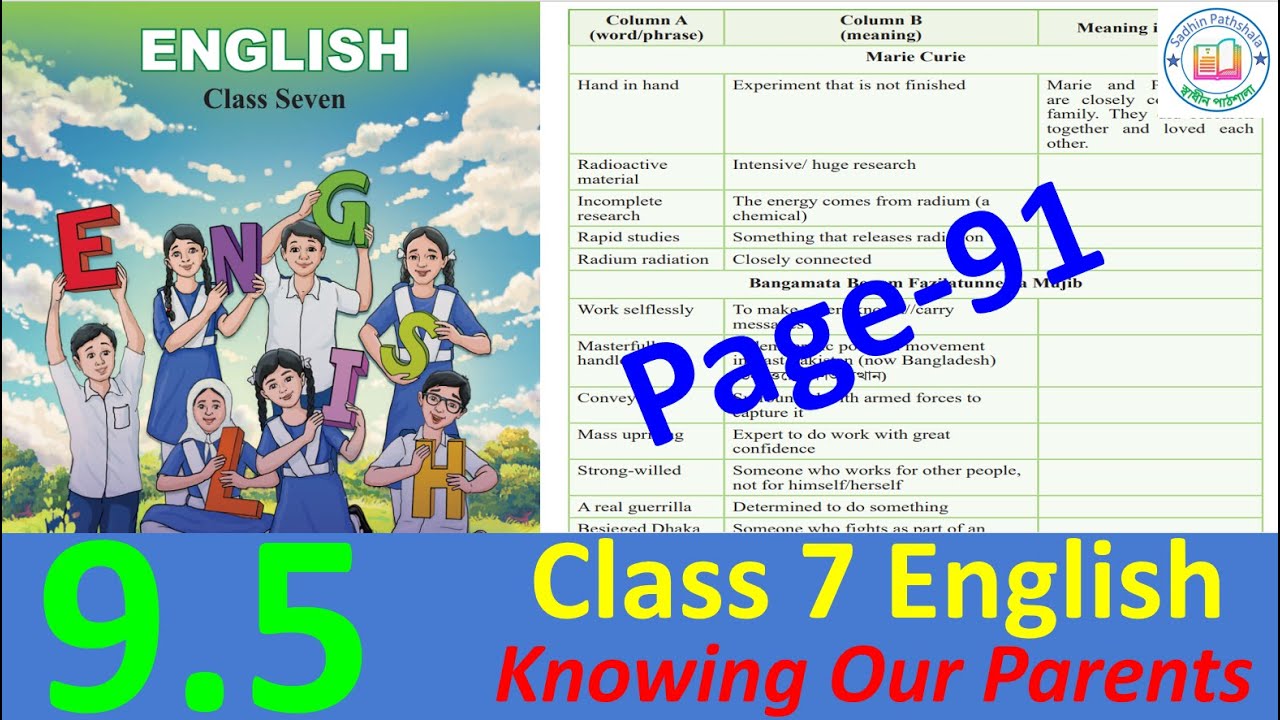 class 7 english chapter 9.5 column A, column B page 91 2024 || English ...