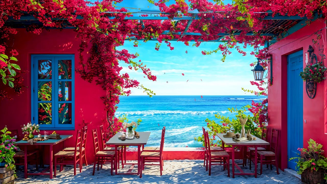 Romantic Seaside Cafe Ambience - Sweet Jazz Music & Ocean Waves Sounds ...