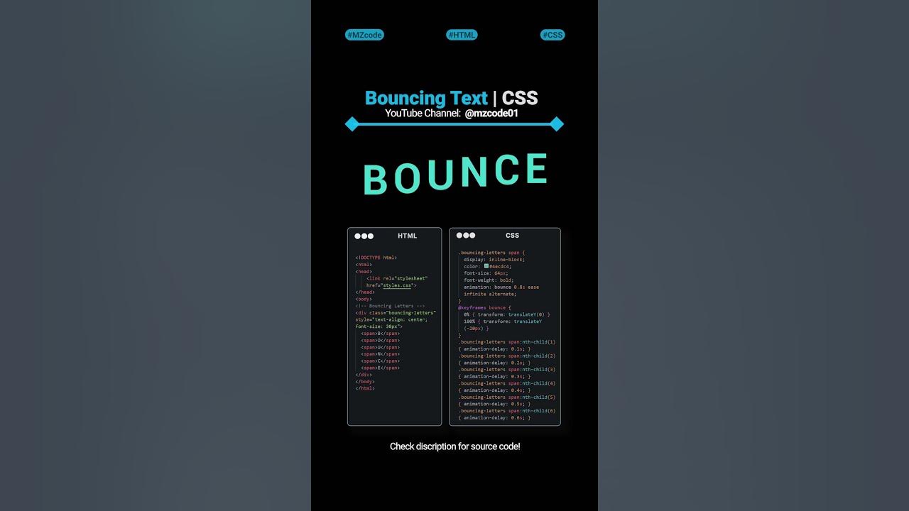 Bouncing Text Effect 🏀 | Pure HTML/CSS Animation Tutorial | mzcode01 #coding #shorts #css # ...