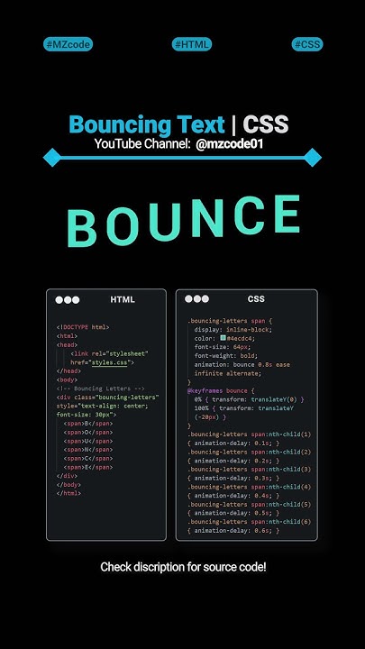 Bouncing Text Effect 🏀 Pure Htmlcss Animation Tutorial Mzcode01 Coding Shorts Css
