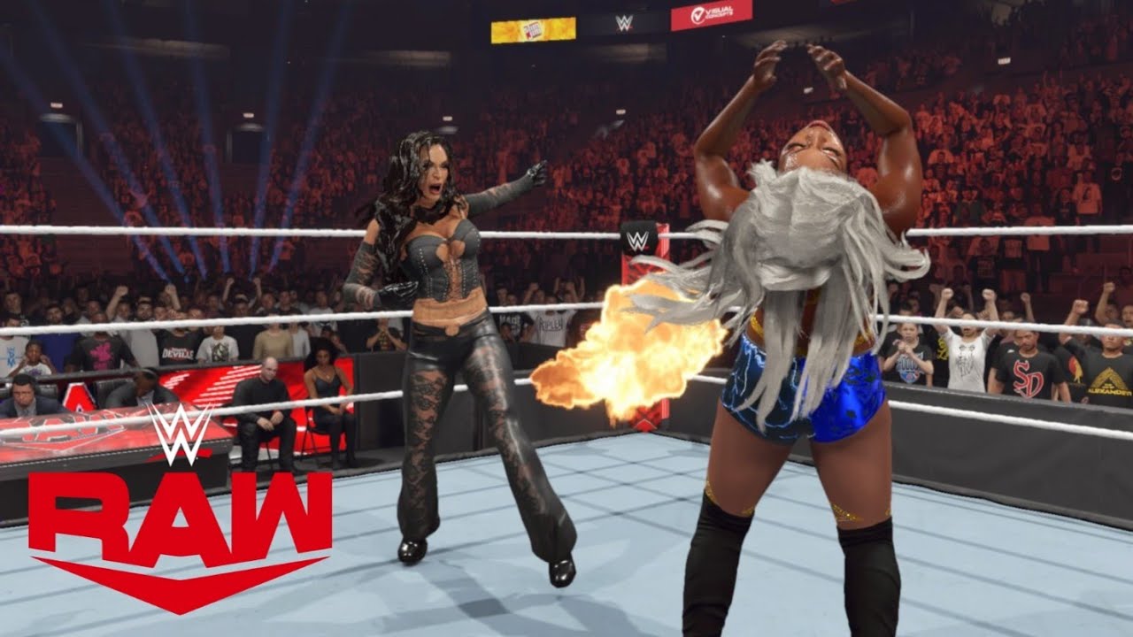 WWE 2K24 RAW SCARLETT THROWS A FIREBALL TO JADE CARGILL - YouTube
