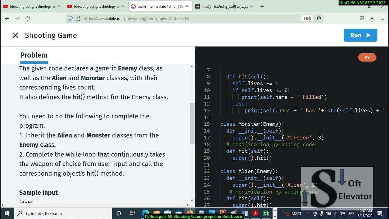 Python part 60 Shooting Game project in SoloLearn - YouTube