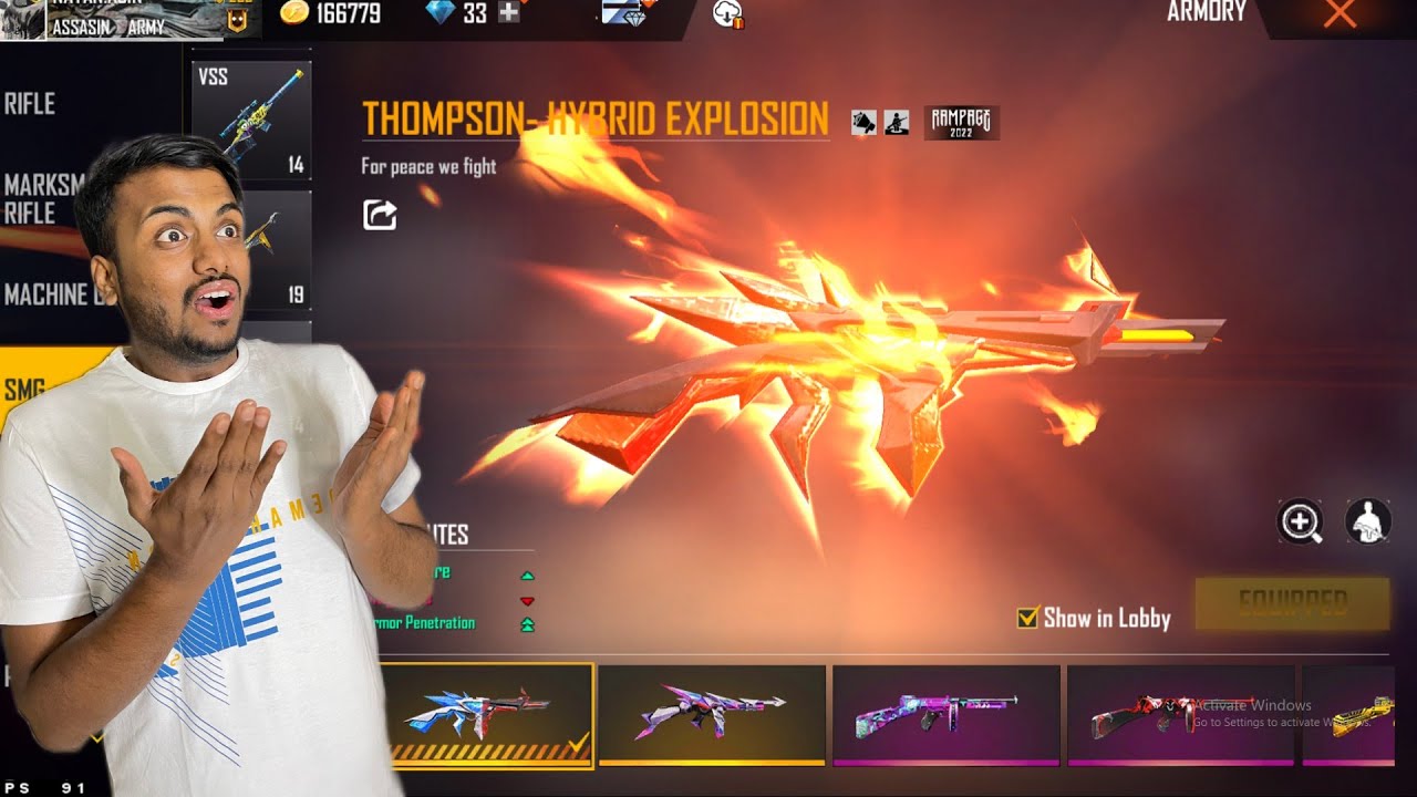 I Got Thompson - HyBrid Explosion Skin 😱 - Garena Free Fire - YouTube