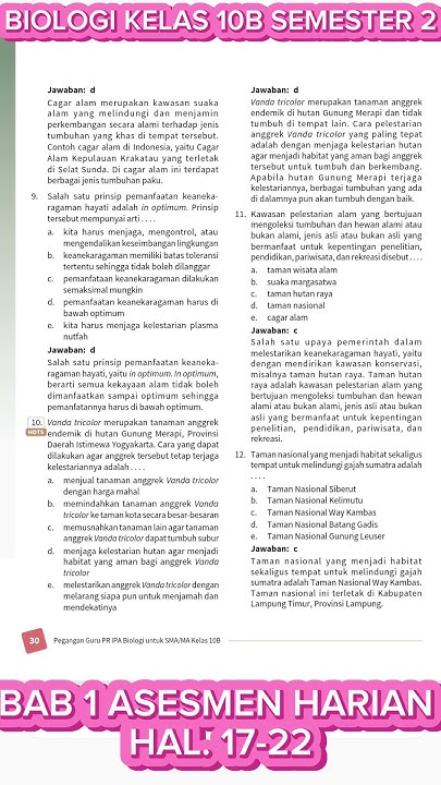 BIOLOGI KELAS 10B SEMESTER 2 BAB 1 ASESMEN HARIAN HAL. 27-22 PR INTAN PARIWARA - YouTube