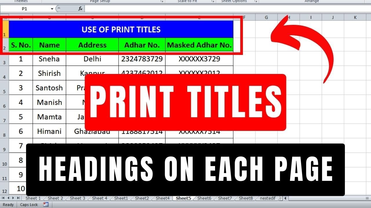 How To Print Title Or Heading On Every Page By Print Titles In Ms Excel Excel Page Layout In
