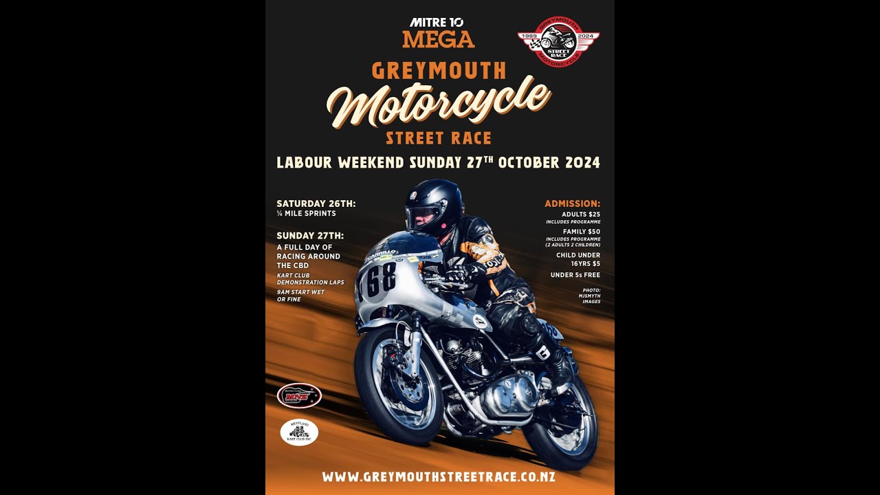 Greymouth Motorcycle Street Race 2024 drive around - YouTube