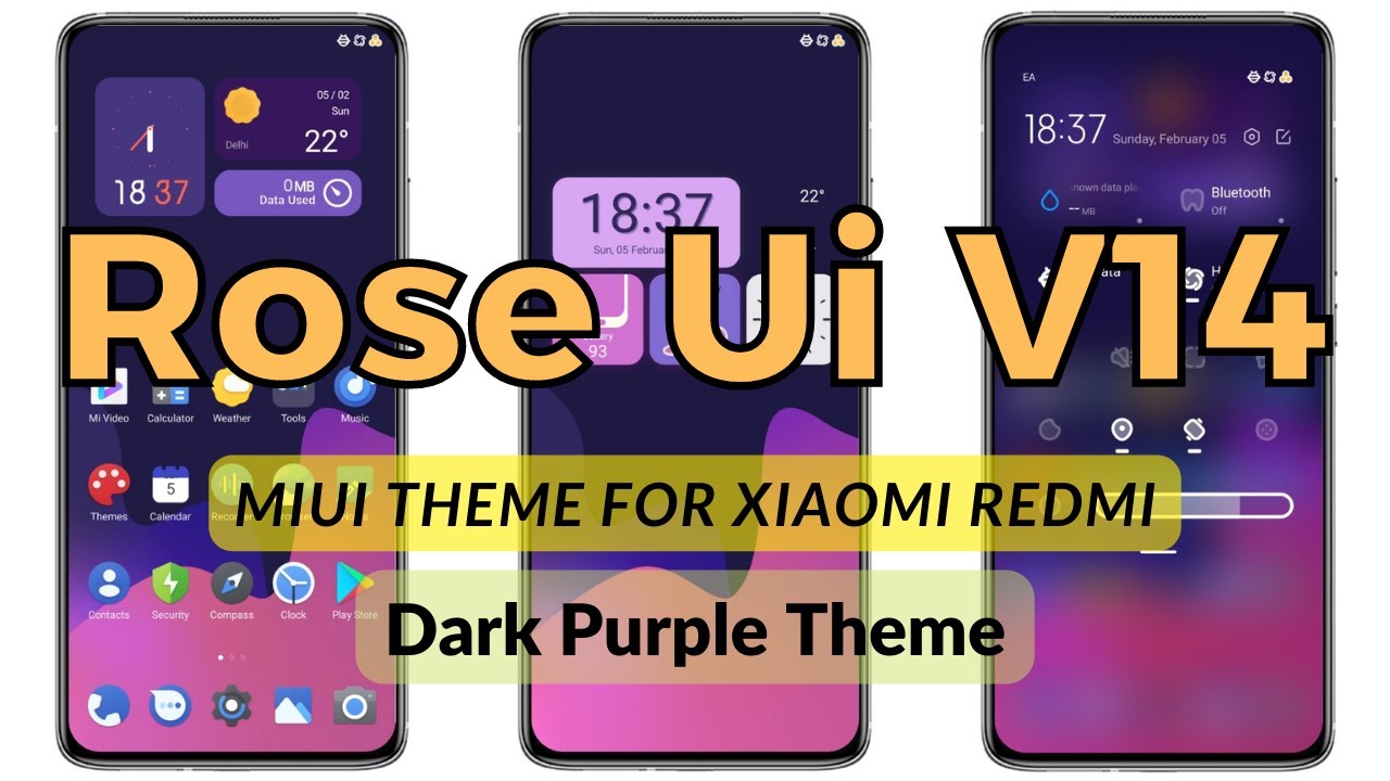 Dark Purple MIUI theme Rose Ui V14 for Xiaomi and Redmi Phones - YouTube