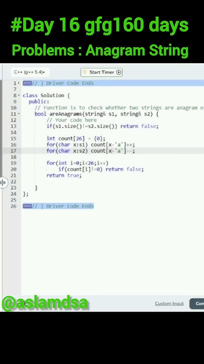 Day16 of #gfg160 | Anagram String Easy Problems #shorts - YouTube