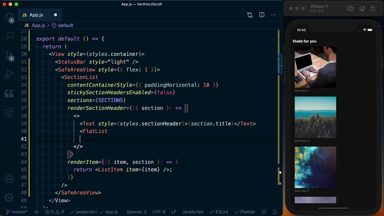 Vertical and Horizontal Scrolling in a SectionList/FlatList [React Native] - YouTube