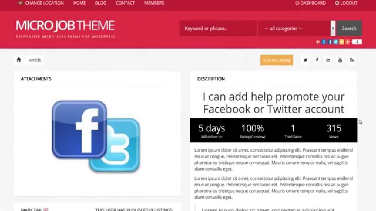 Responsive Micro Jobs Theme - YouTube