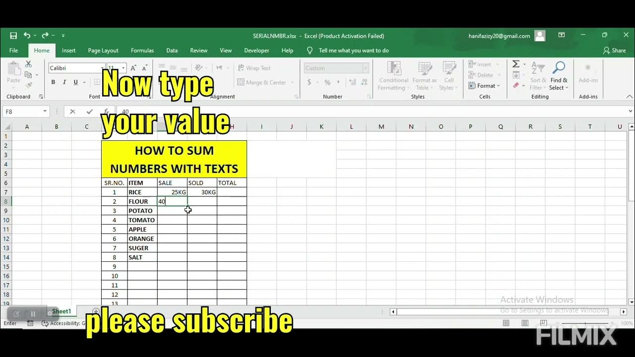 calculating numbers containing text / Sum of numbers with text #excel #sum #calculating - YouTube