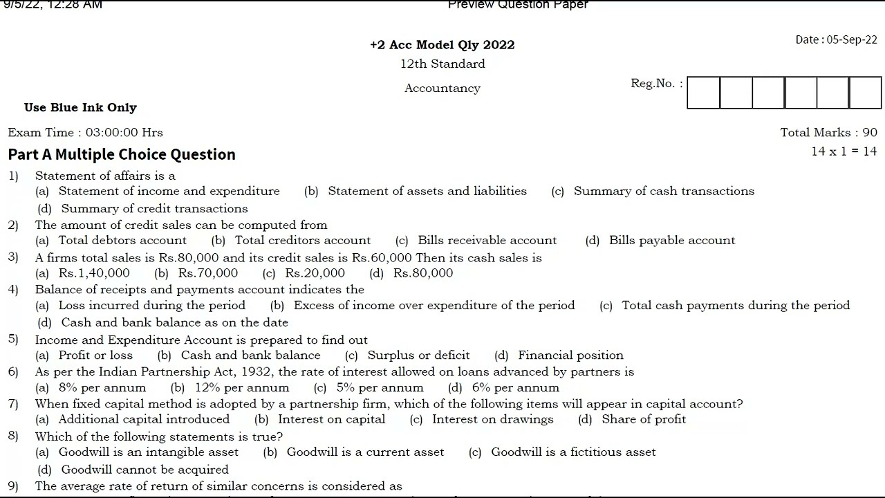 12th Accountancy Quarterly Exam Model Question Paper 2022 - YouTube