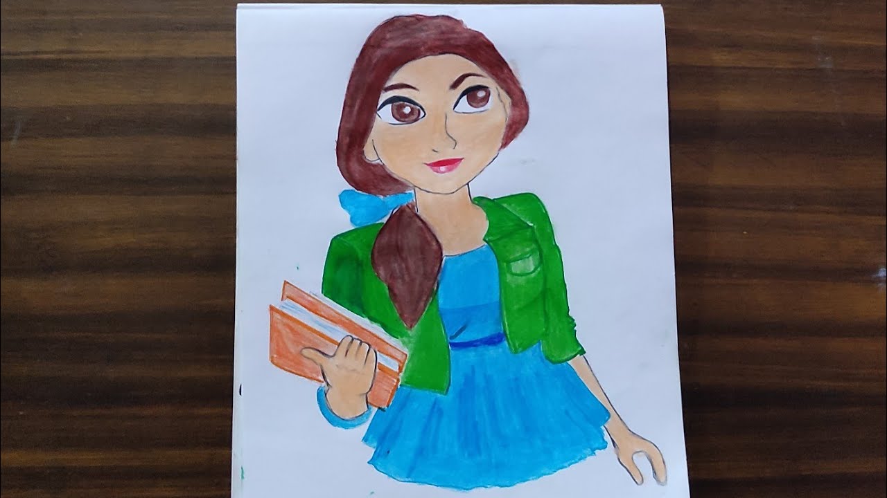 Drawing Beautiful girl holding book - YouTube