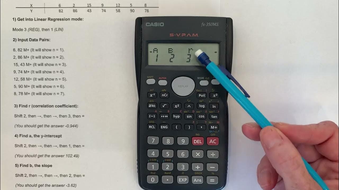 Casio FX 350MS Linear Correlation and Regression - YouTube