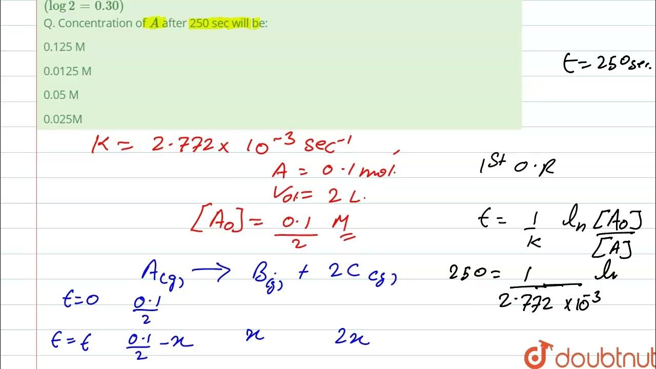 The reaction A(g)toB(g)+2C(g) is a first order reaction with rate ...