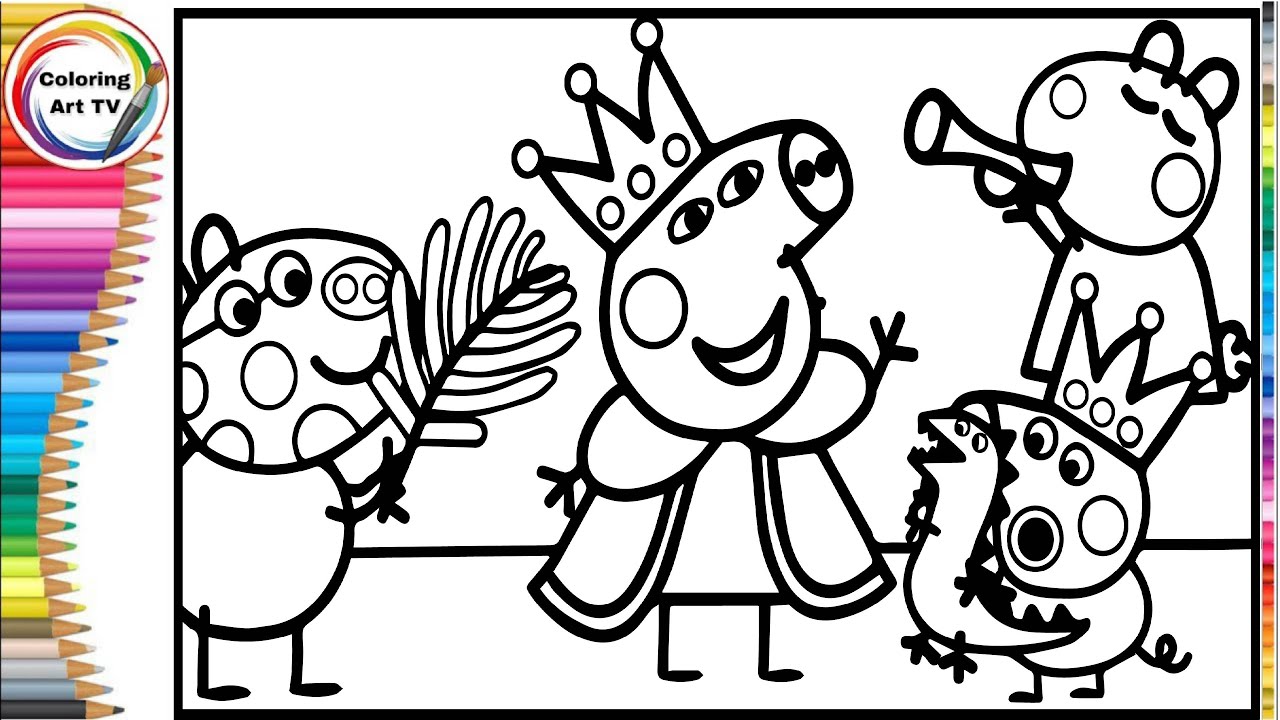 Drawing and coloring little Peppa Pig crowned queen _ Learn to color ...