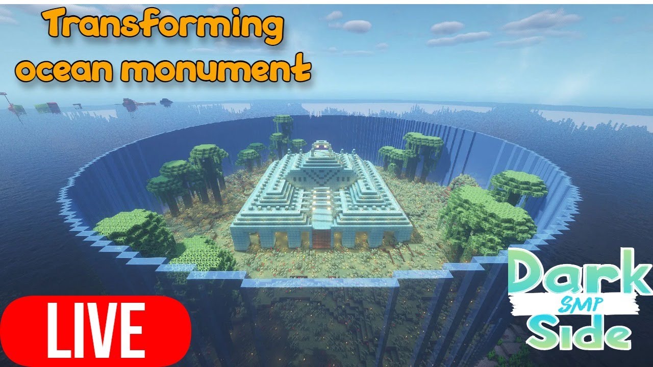 🔴[Live] Transforming ocean monument into Base in Dark side Smp | Dark ...