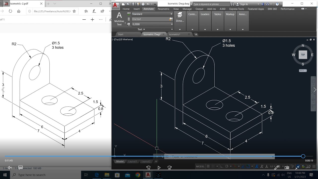 AutoCAD Isometric Practice Drawing-Part 2 - YouTube