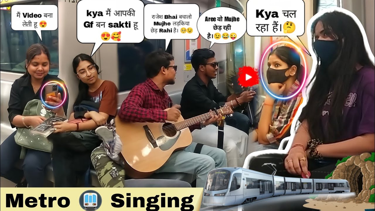 Randomly Singing Reaction In Metro | Metro🚇Singing | Impressing Cute🥰Girls | Singing & Guitar# ...