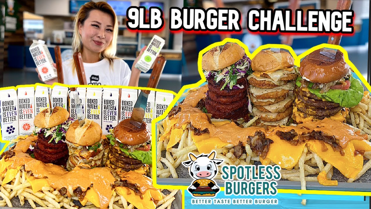 9LB BURGER CHALLENGE at Spotless Burgers in Upland, CA!! #RainaisCrazy ...