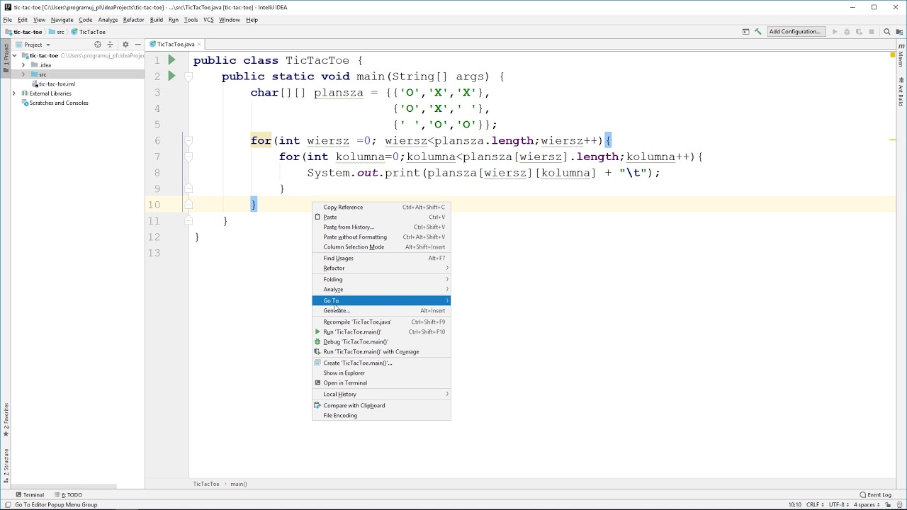 Projekt Java - Kółko i krzyżyk - 1. Tworzenie i wyświetlanie planszy ...