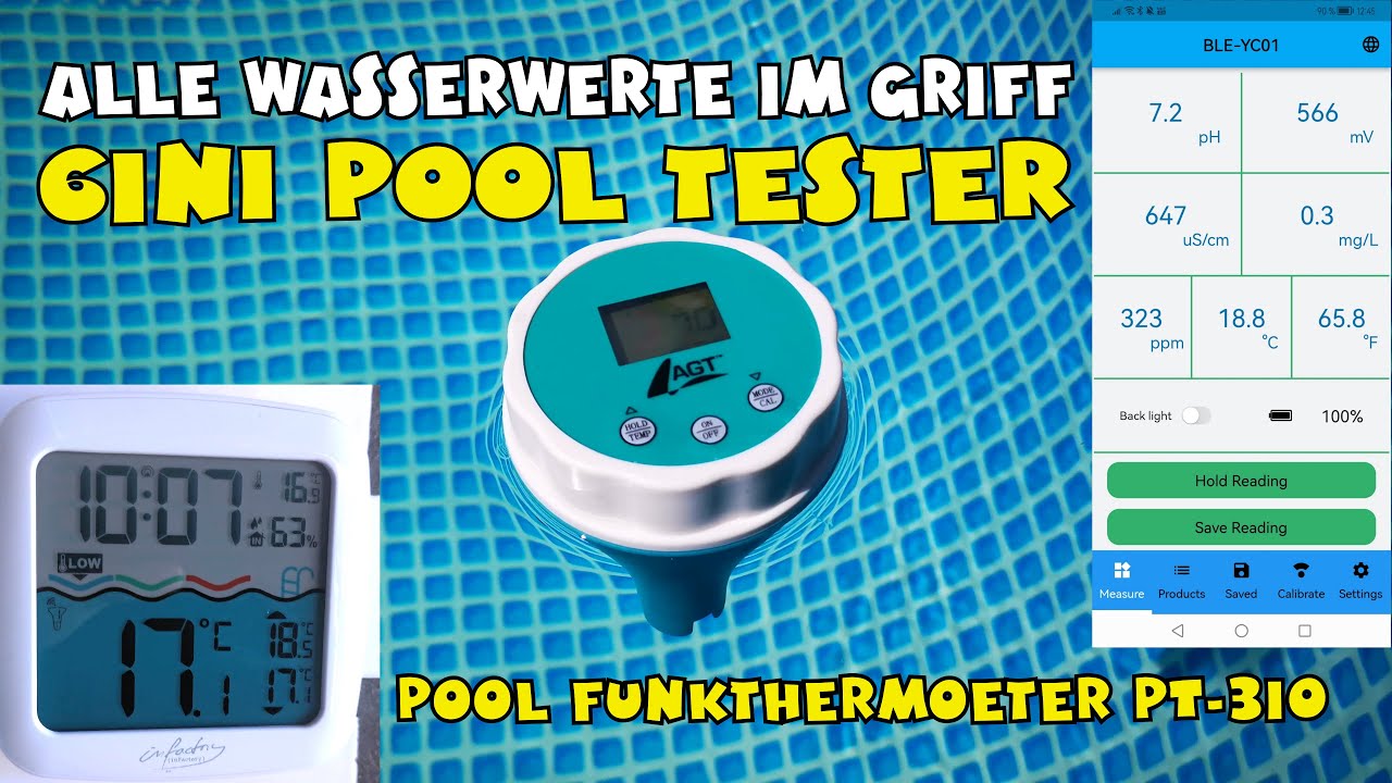 AGT 6in1 Pool Tester Chlor/PH... Smart + PT-310 Poolthermometer - YouTube
