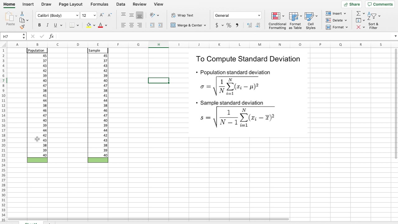 How to find population and sample standard deviation in Microsoft Excel ...