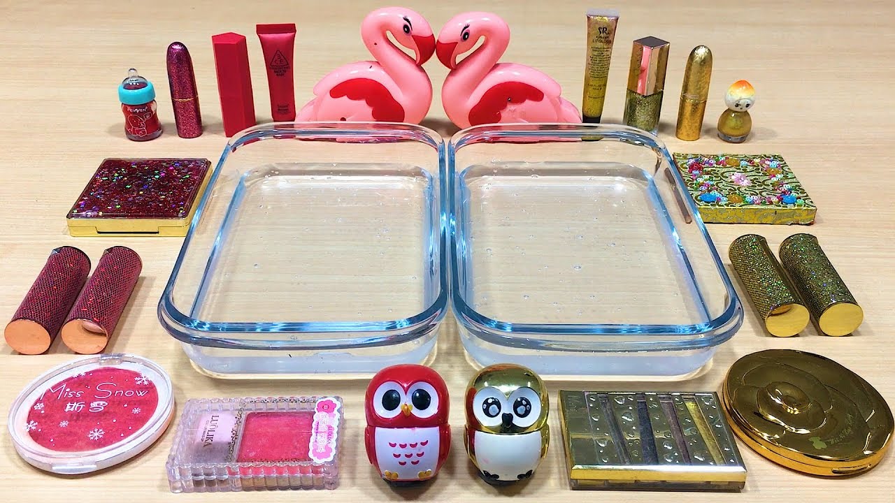 RED vs GOLD ! Mixing Makeup Eyeshadow into Clear Slime ! Special Series ...