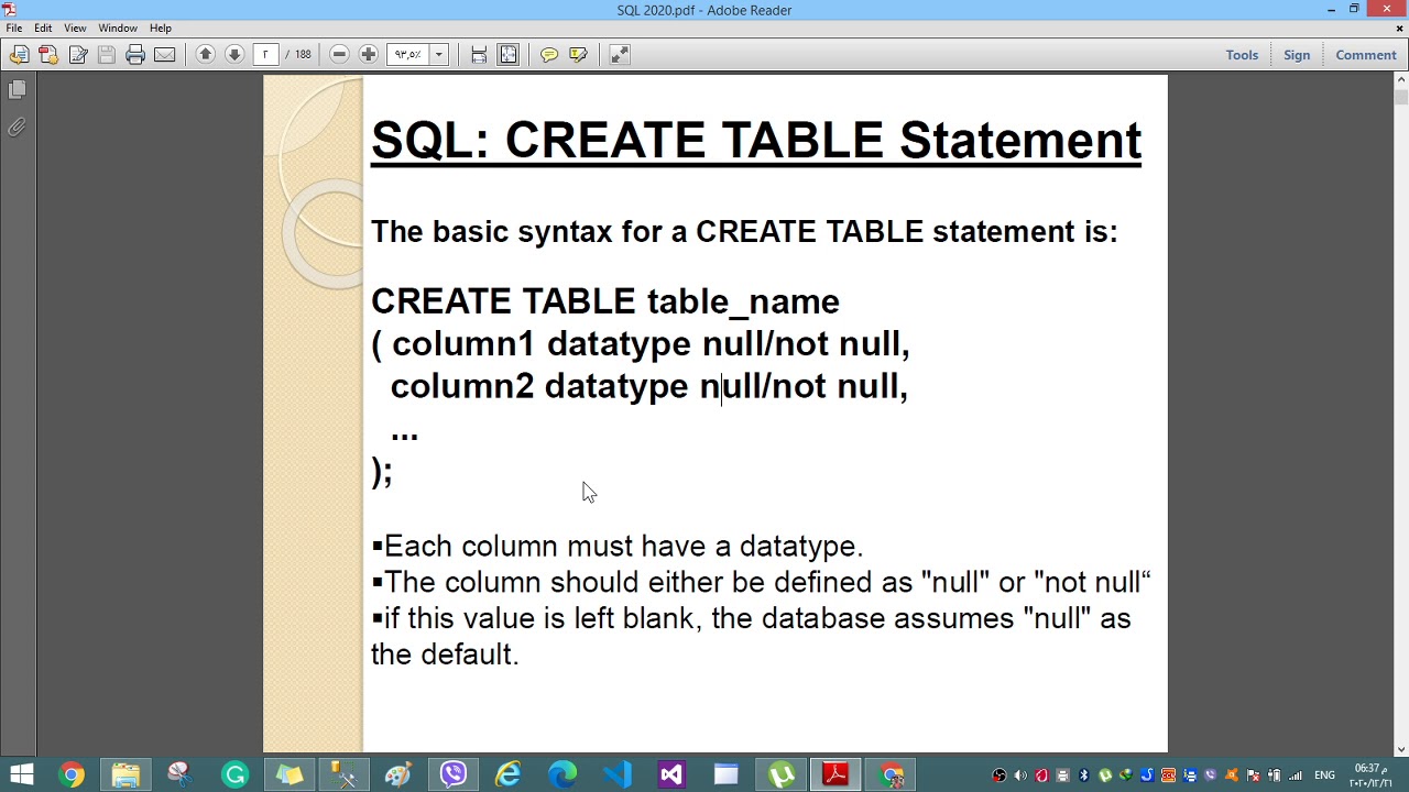 المرحلة الثالثة /تصميم قواعد البيانات / create database +create table ...