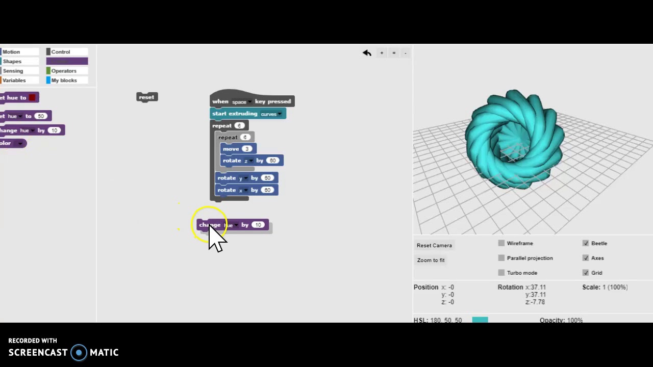 Rotating in x, y, and z axis in Beetle Blocks - YouTube