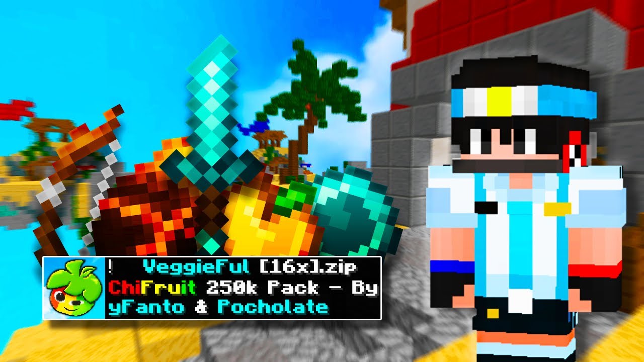 PROBÉ el TEXTURE PACK de CHIFRUIT 250k en BEDWARS... (VeggieFul) - YouTube
