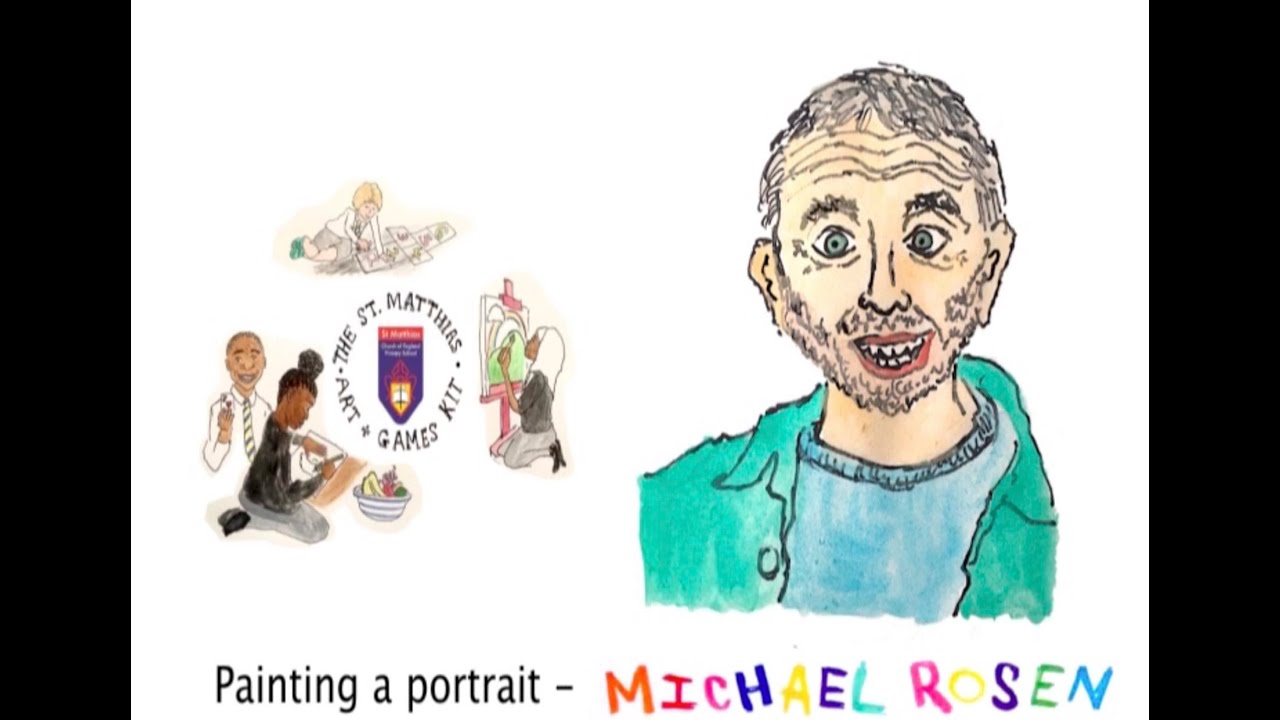 Art tutorial - Portrait of Michael Rosen by Mr. Lowson - YouTube