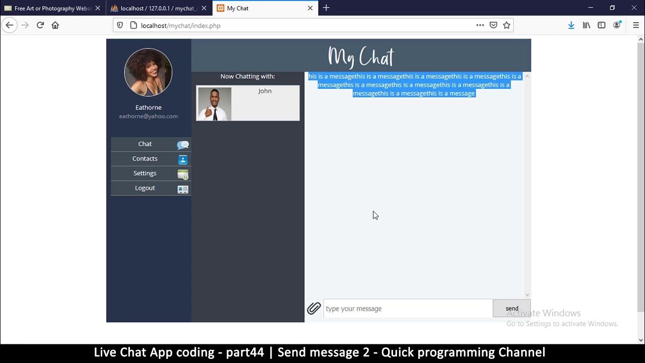 Live chat app | Part44 Send message cont. | Javascript, AJAX, HTML, CSS ...