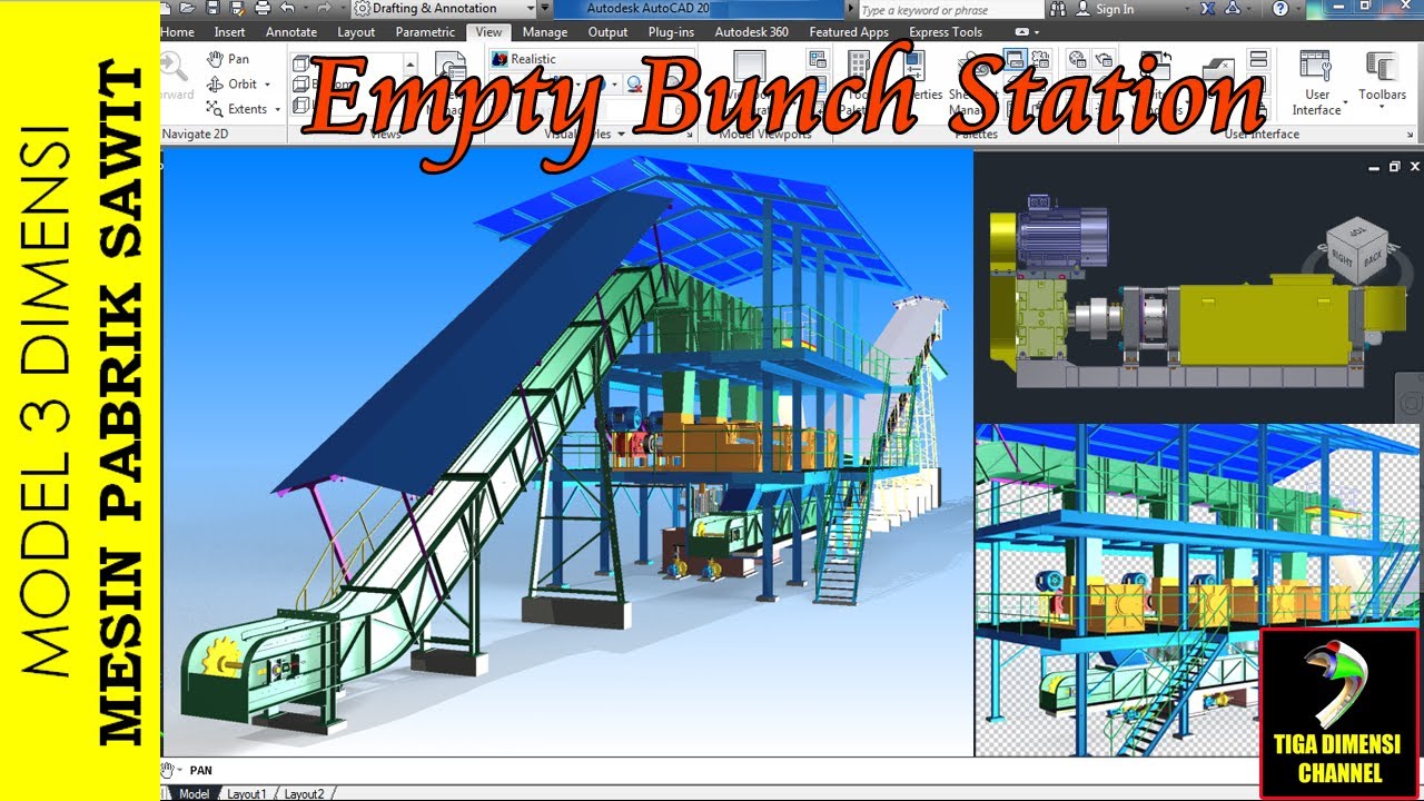 model 3D EFB empty fresh bunch station mesin pabrik sawit tengbot - YouTube
