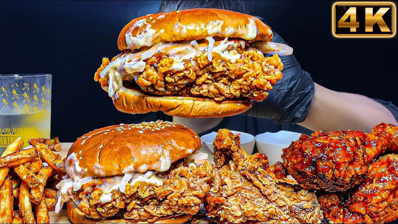 MUKBANG ASMR | Korean KFC New Menu Cream Chicken Burger & Spicy Chicken ...
