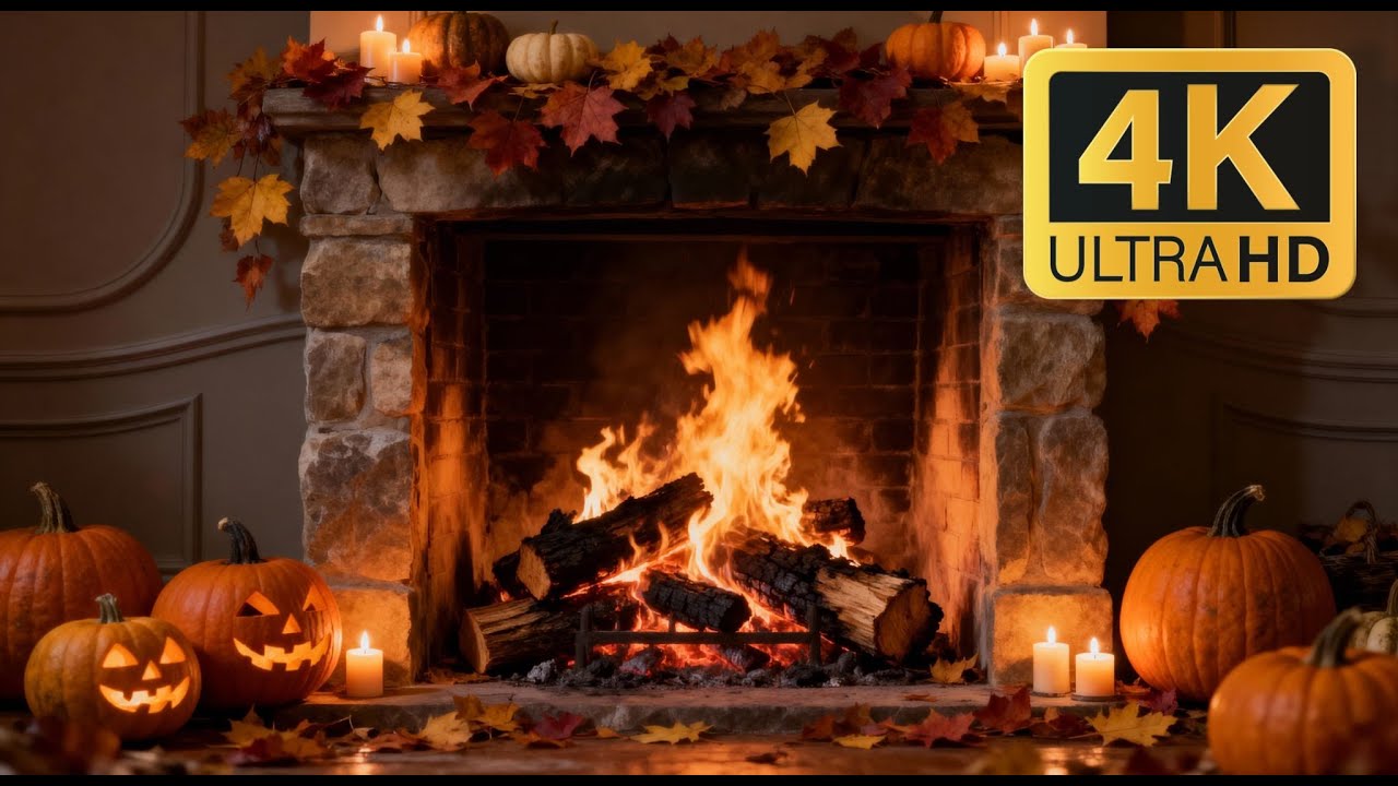 🍂 Live 12H Fall Fireplace 4K | Cozy Autumn Crackling Fire for Sleep ...