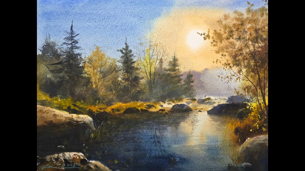 Watercolor painting tutorial - Sunny Lake - YouTube