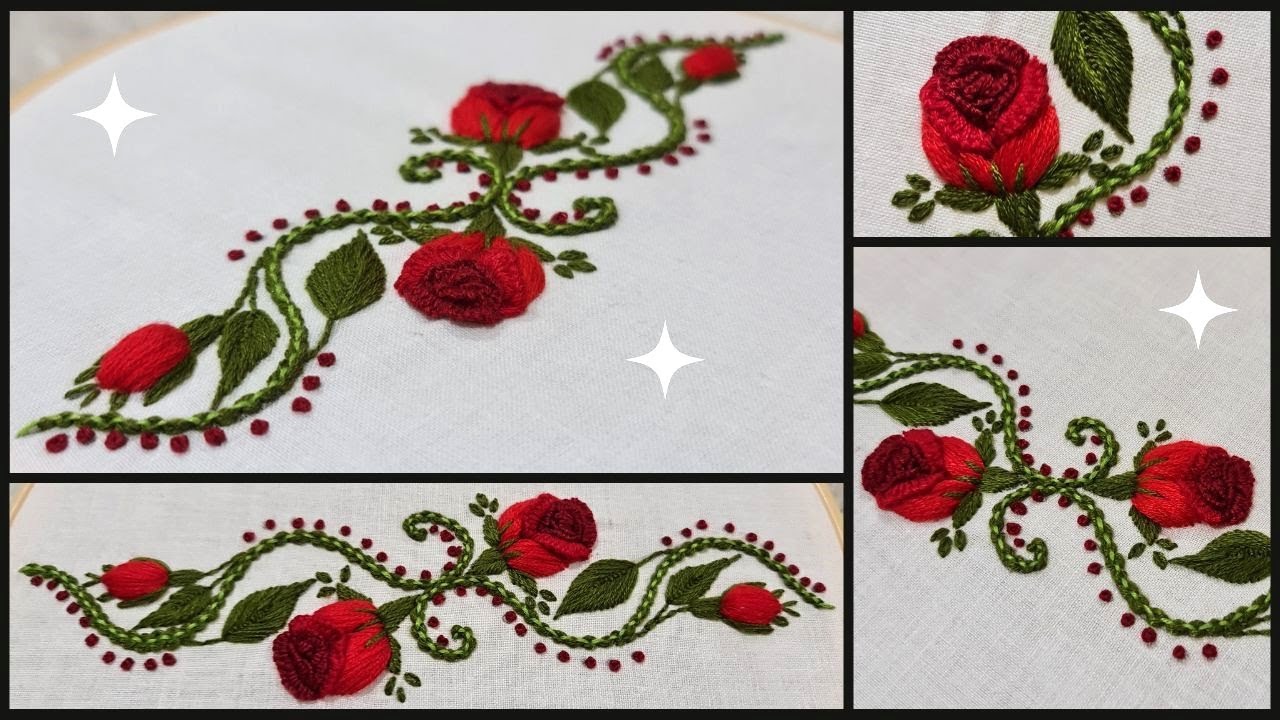 Hand Embroidery Rose Border Designs Idea for dresses #simplyembroider ...