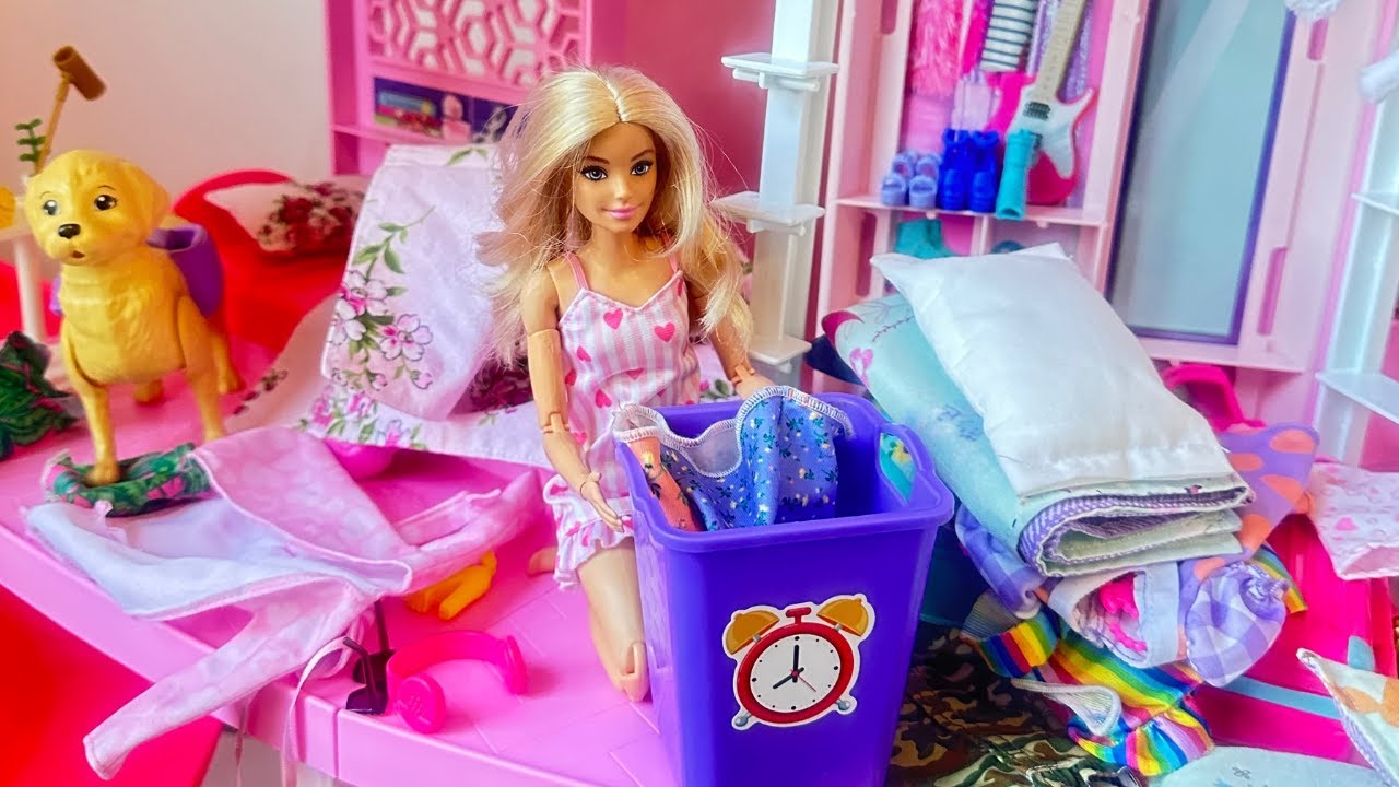 BARBIE DOLL HOUSE CLEANING ROUTINE 🧼 🧹 🏠 - YouTube