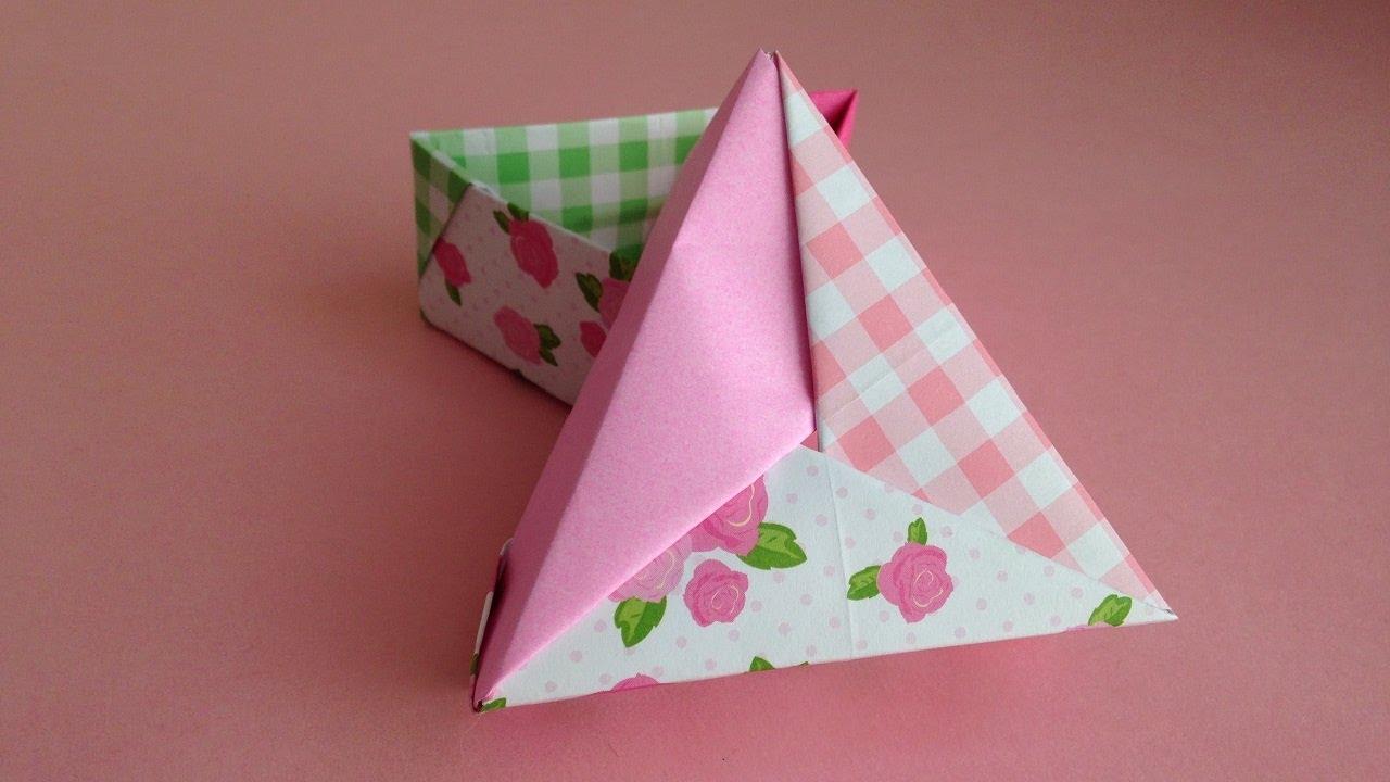Origami Equilateral triangle 3color box with lid instructions折り紙 正三角形3色 ...