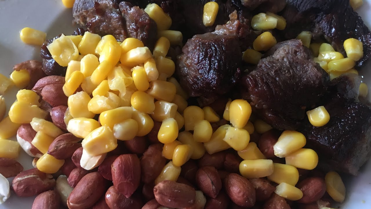 Cooked beef with roasted peanuts and corn - YouTube