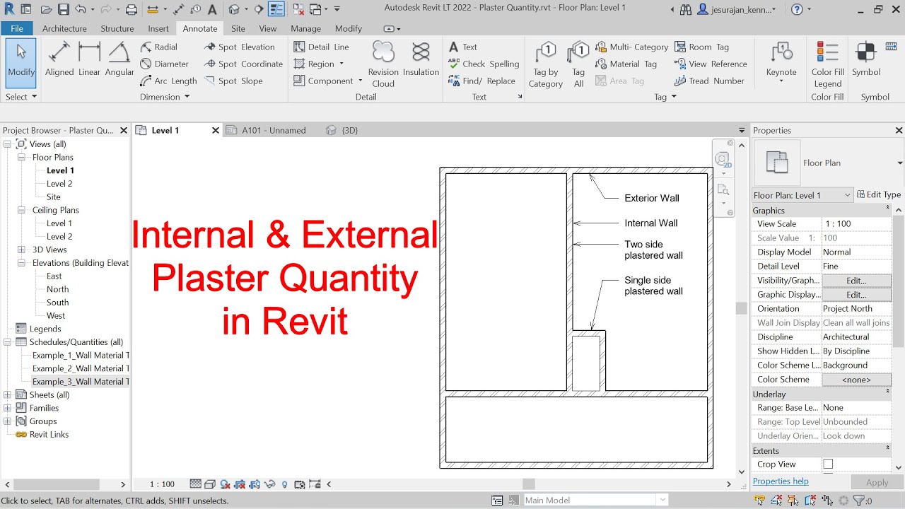 Internal And External Plaster Quantity In Revit You