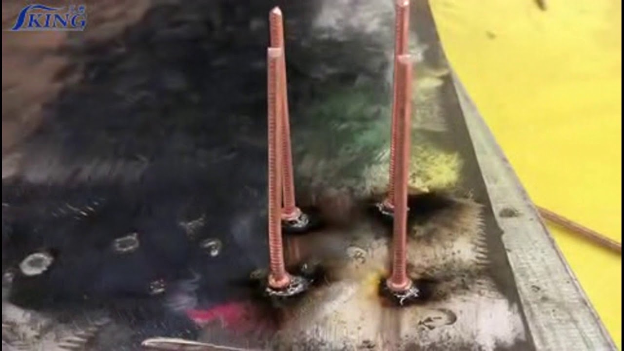 Insulation pin welding machine welding operation for shipbuilding - YouTube