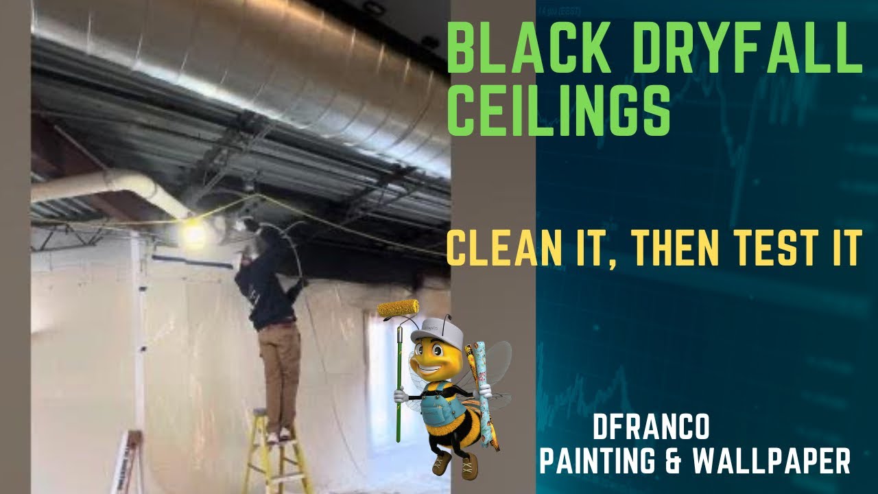 Spraying black dryfall on a commercial ceiling St. Charles - YouTube